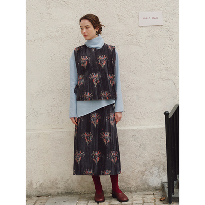 蓝点冬季中式丝绒提花直筒半裙