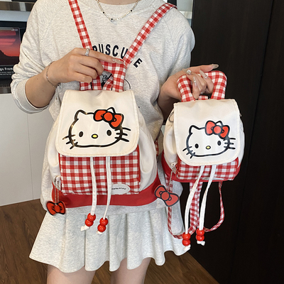 可爱卡通格子包斜挎包女生可爱新款kitty双肩包手提包儿童背包
