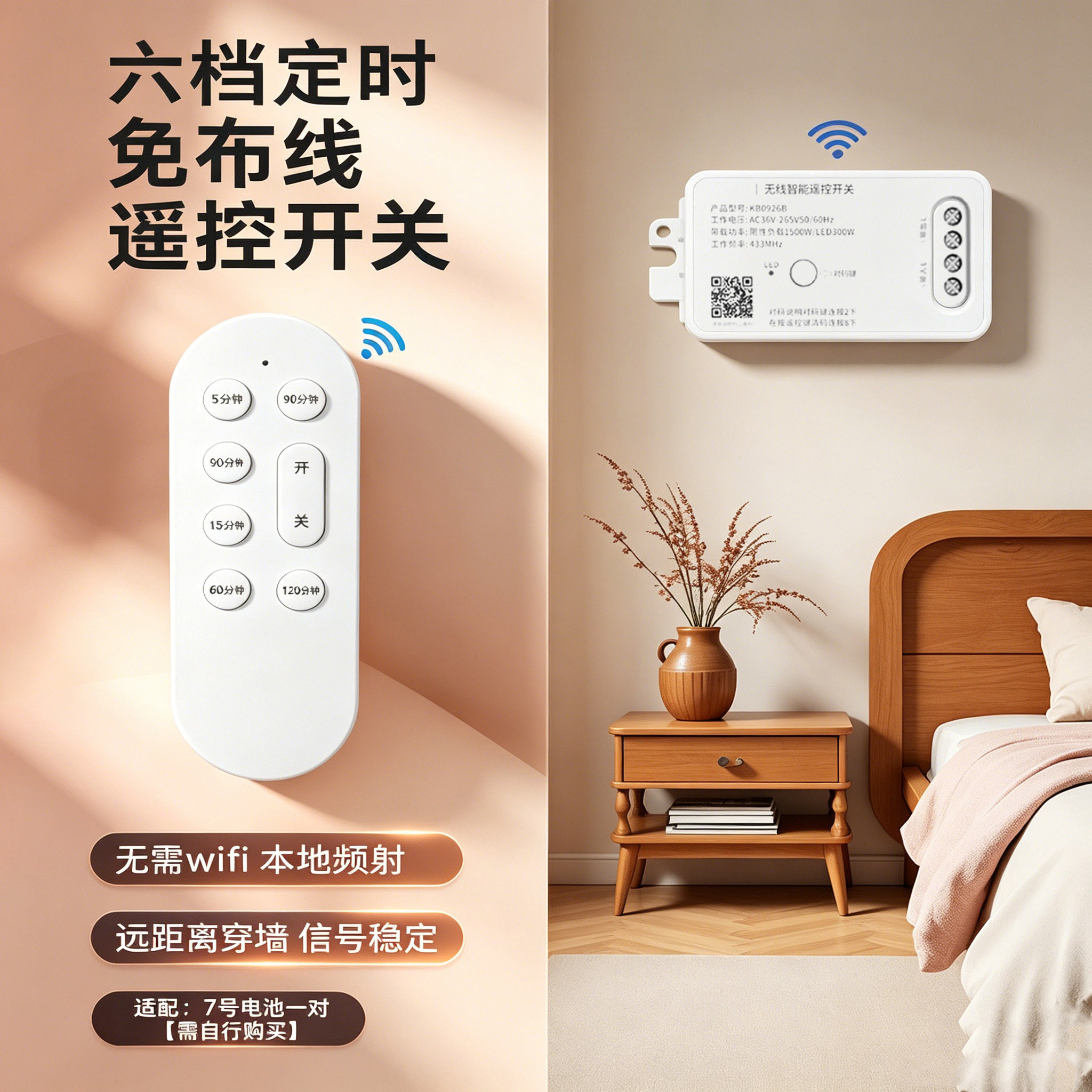 智能定时六档遥控无线遥控开关接收器模块220v免布线家用控制器