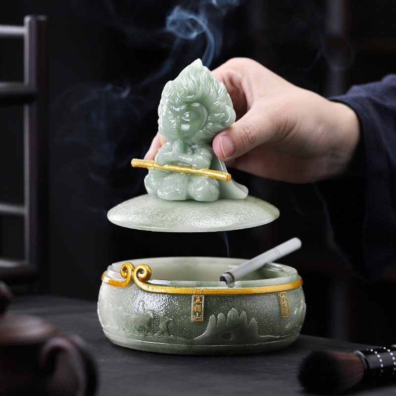 中式齐天大圣悟空创意防飞灰烟灰缸客厅茶几装饰烟缸功夫茶具配件