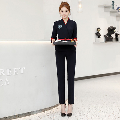 2022秋冬新款spa美容师美容服足浴按摩技师服桑拿工衣套装2891