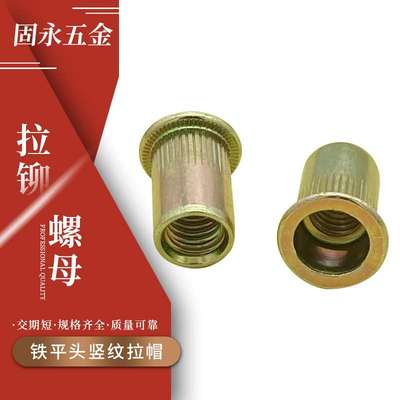 铁平头竖纹拉帽 碳钢镀锌通孔拉铆螺母 家具汽车电梯平头竖纹拉帽