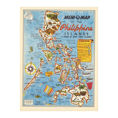 1945菲律宾群岛地图海报 Philippines海岛旅游风景复古插画墙画