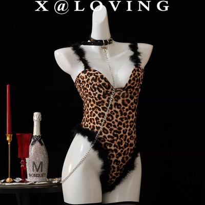 冬季豹纹吊带珊瑚绒连体睡裙