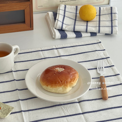 日式简约条纹格子布艺餐垫