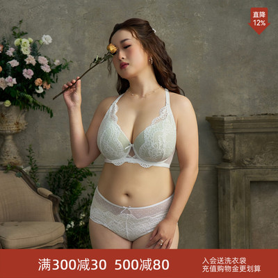 EMMAROSE大胸显小蕾丝薄款美背内衣胖mm聚拢收副乳防下垂大码