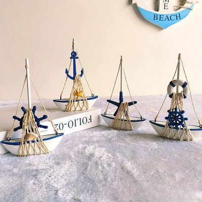 1PC Mini Wooden Sailboat Decorative Ropes and Anchors,Medite