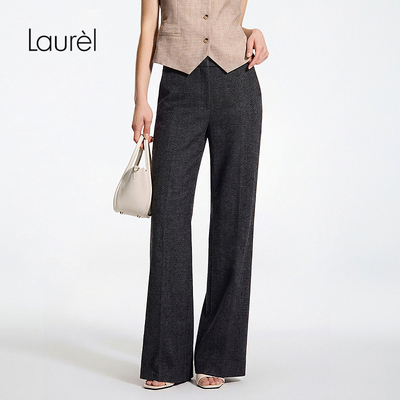 Laurel劳芮26新款静奢人字纹利落高腰阔腿裤LWD356K05100