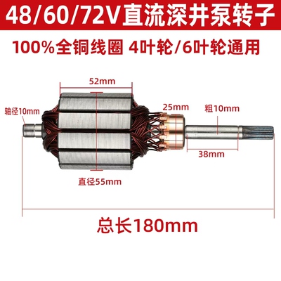 直流深井泵转子48V60V72V深井泵专用转子纯铜电机线圈直流泵配件