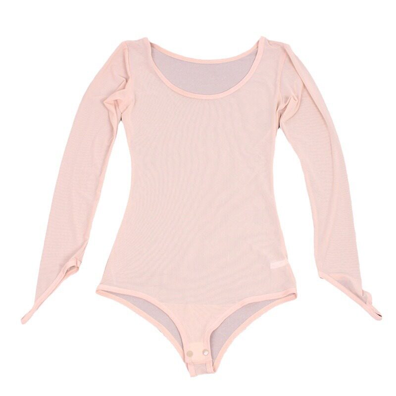 肚皮舞上衣 女东方舞演出服装打底衣服 连体长袖打底网纱上衣带扣