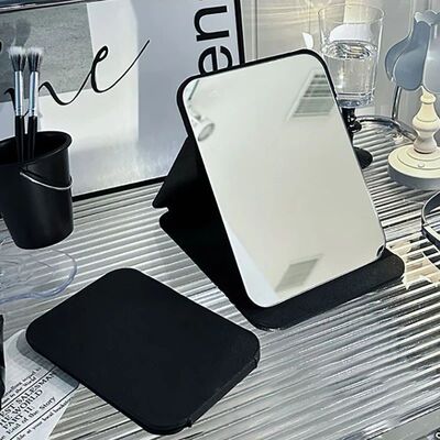 Desktop Makeup Mirror Solid Color PU Leather Simple Portable