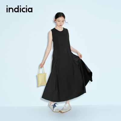 indicia标记商场同款25夏新款黑色收腰连衣裙F2B5LQ326N
