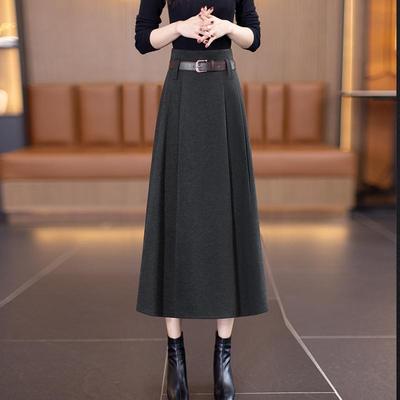 灰色半身裙女秋冬2025新款高腰显瘦设计感a字中长百褶裙伞裙