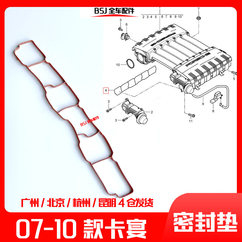 适配07-10老款保时捷卡宴发动机进气歧管垫节气门垫3.6进气支管垫