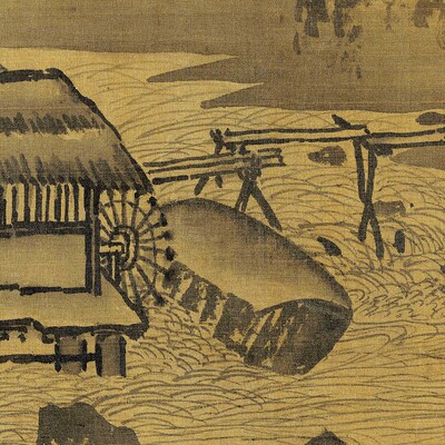 热销李唐清溪渔隐图国画山水风景新中式客厅装饰画背景墙挂画怀旧