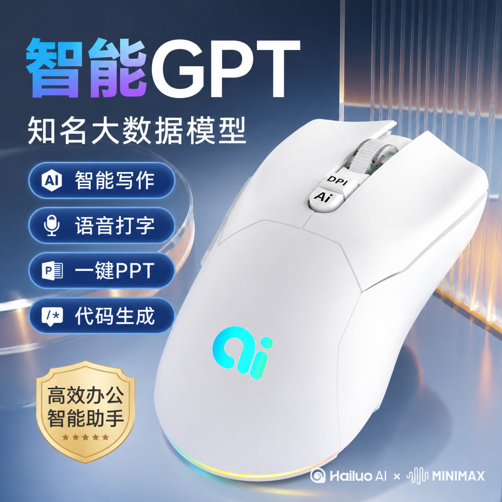 ai智能GPT无线鼠标蓝牙静音语音打字一键PPT绘画会议记录高效办公