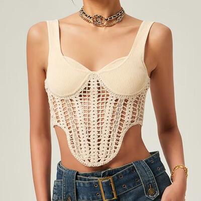 Hooded sleeveless base top, women's hollowed out crochet