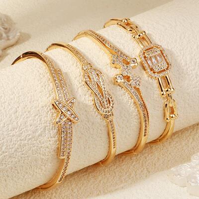 Copper inlaid zircon bracelet, geometric shape bracelet,