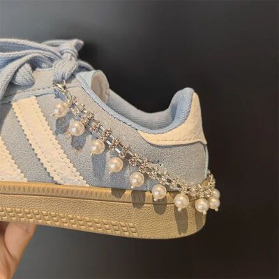 1 PCS Ballet Shoe Sneakers Pearl Heel Shoes Chain Luxury Rhi