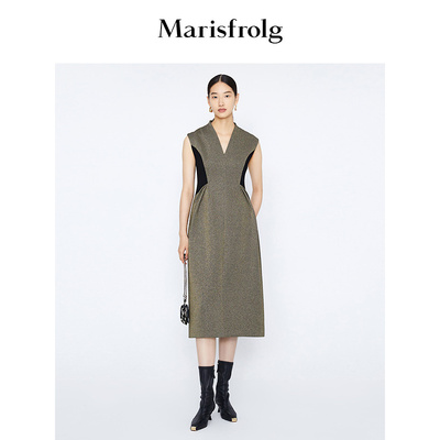 【精简美学】Marisfrolg玛丝菲尔冬季新款撞色立体剪裁轻礼连衣裙