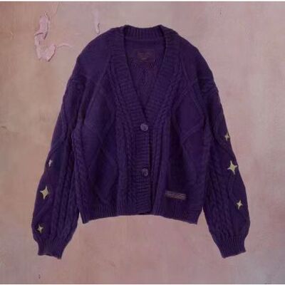 星星扭绳毛衣Twists cuffs embroidered star twist rope sweater
