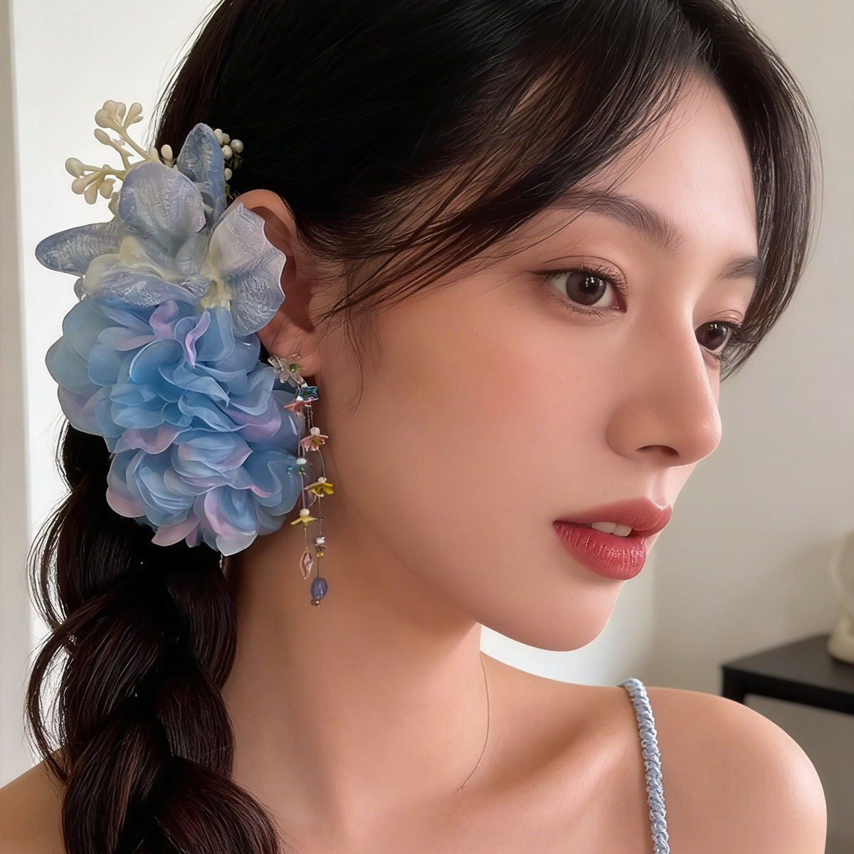 蓝楹蝶早春气质蓝色花朵发夹甜美氛围感头花侧边夹旅行发卡女发饰