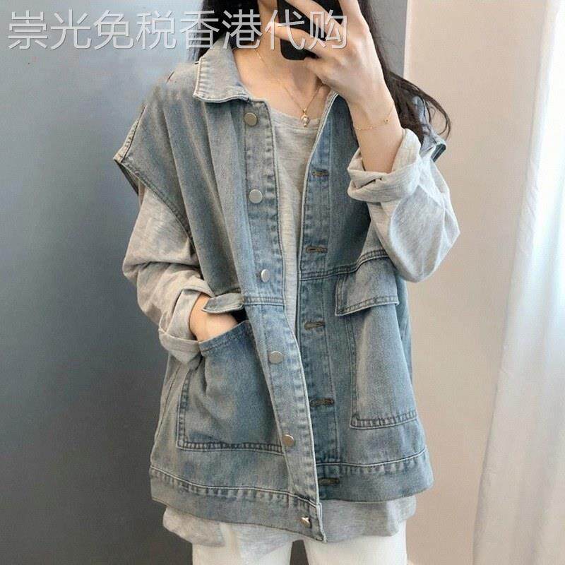 蓝色工装牛仔马甲女春秋欧货洋派小衫单排扣重工水洗马夹背心外套