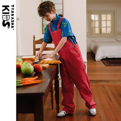 TYAKASHAKIDS塔卡沙童装裤子2025夏季新款红色背带裤儿童长裤