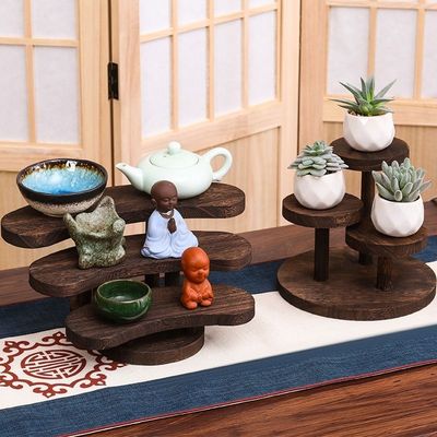 中式博古架实木茶杯置物架多层桌面复古摆件家用茶具茶壶架子