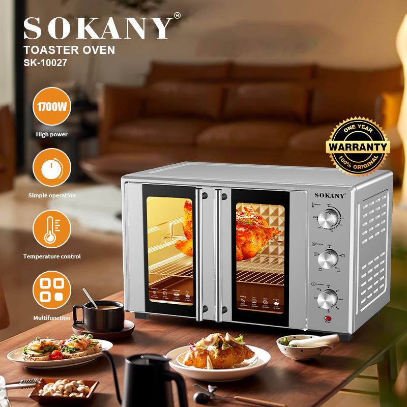 SOKANY10027烤箱跨境50L大容量多功能烘焙双开门家用卧式烤炉