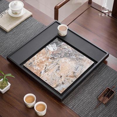 天然乌金石茶盘家用创意简约奢石岩板茶台轻奢办公室方形石头茶海