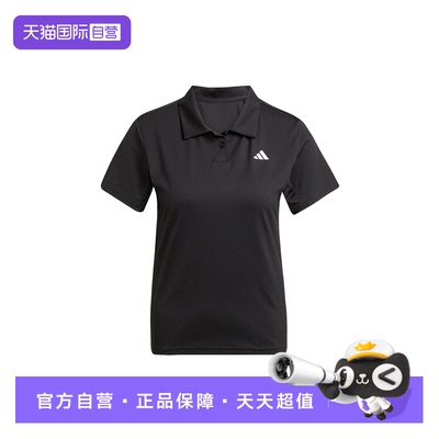 【自营】adidas阿迪达斯速干网球翻领POLO衫秋女黑短袖T恤JZ4924