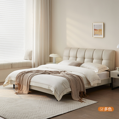 全友家居 93612AB 头层牛皮 内嵌齐边款高箱储物皮艺床1.5 1.8米