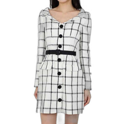 韩国直邮Self-Portrait 奶油色格纹精裁迷你连衣裙 (RS24112SC-奶