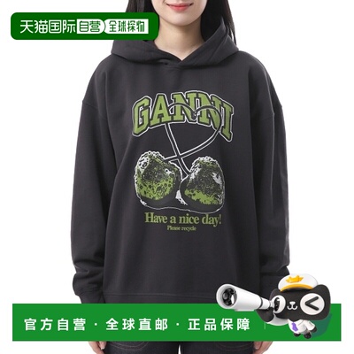 韩国直邮GANNI 黑色 ISOLI CHERRIES 宽松连帽衫 (T4285 252) 兜/