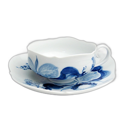 日本直邮Meissen 迈森 蓝绣球 茶杯和茶托 23633陶瓷兰花