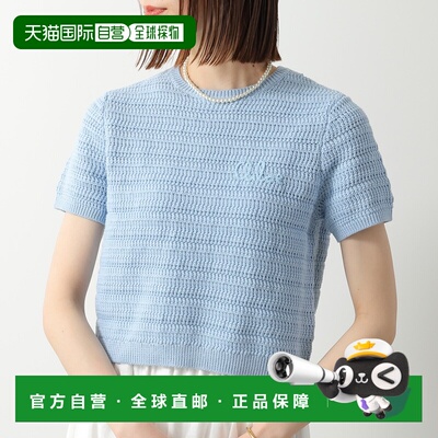 日本直邮Chloe 儿童毛衣 C21225女童款短袖针织棉圆领钩针刺绣 Lo