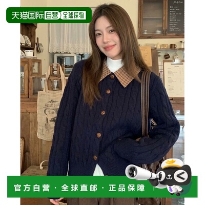 日本直邮CHEER 女装 格纹翻领麻花针织开衫 M1261【付后1h可退】
