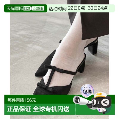 日本直邮RANDA 丝带T字带穆勒高跟鞋 RA041BW016771 黑色单鞋拖鞋