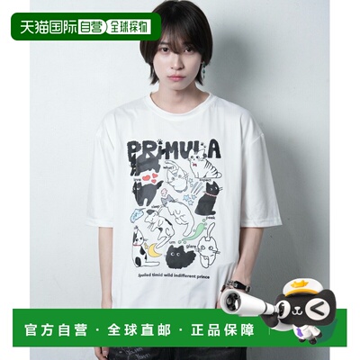 1h可退 日本直邮primula男装宽松版型猫咪图案印花T恤 primula6