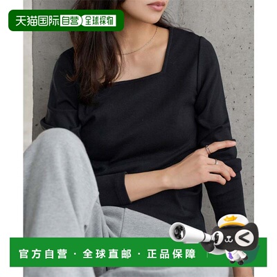 日本直邮深开方领U领长袖T恤 M L XL可选 C7770 黑色