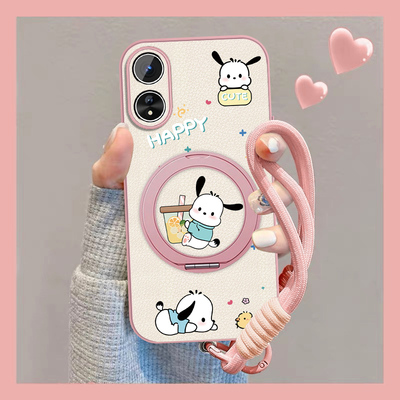 适用oppoa58x手机壳女可爱a57新款奶茶小狗挂绳A52磁吸外壳A56小羊皮a53全包G防摔A55S硅胶0pp0情侣保护套