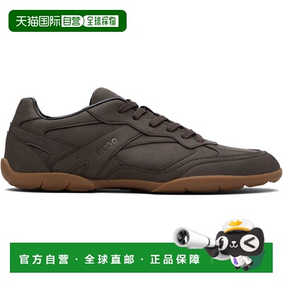香港直邮boss 雨果 男士 棕色 Stacked Logo Faux-Leather 运动鞋