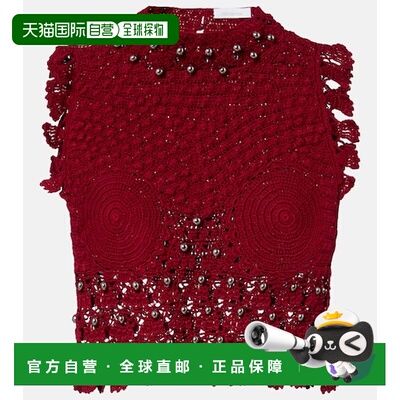 香港直邮Rabanne 女士 精饰钩花棉质上衣 red红色 舒适时尚