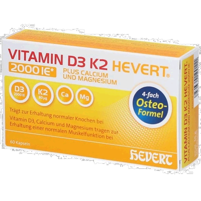 欧洲直邮德国药房HEVERT维D3K2补钙2000/80骨质疏松骨密度胶囊60