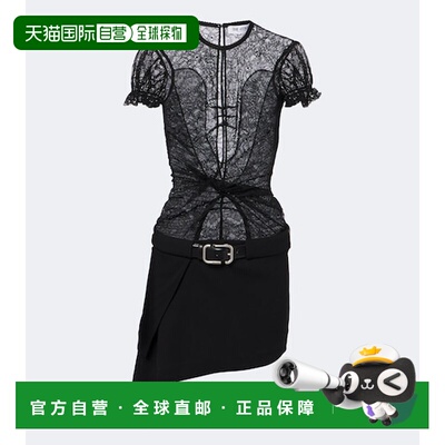 1h可退 香港直邮The Attico 女士 束带蕾丝迷你连衣裙 black黑色