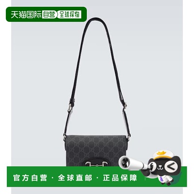 1h可退 香港直邮Gucci 古驰 男士 GG Supreme 皮革饰边帆布斜挎包