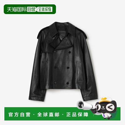 自营欧洲直邮Burberry博柏利 Leadenham男士黑色皮革短款风衣雨衣