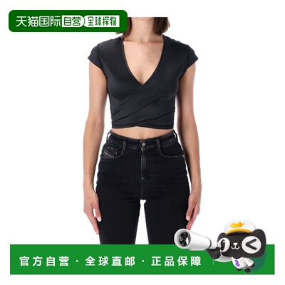 香港直邮DIESEL 女士T恤 A240360PKAT9XX AW2026 黑色 交叉上衣