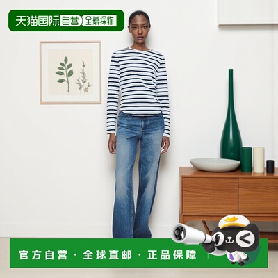 自营欧洲直邮APC 女士白色/蓝色棉T恤女装条纹